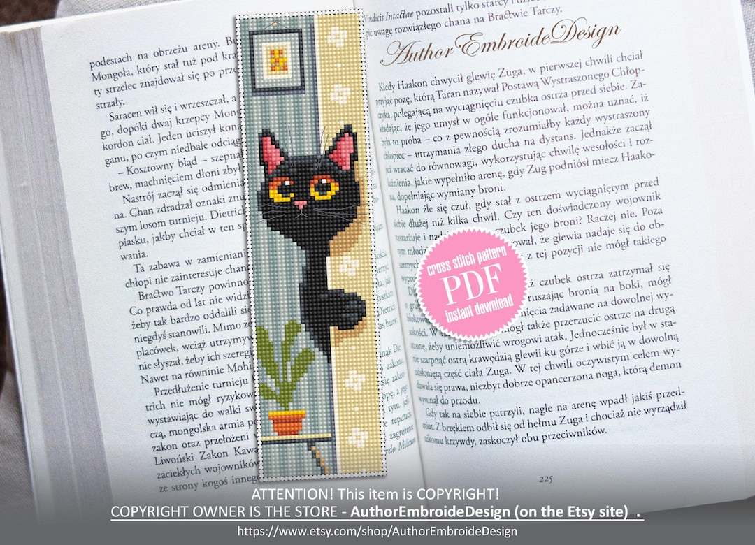 Cat Bookmark Cross Stitch Pattern PDF Download Black Cat Cross Stitch ...