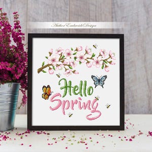 Hello Spring Cross Stitch Pattern PDF Download Cherry Blossom Cross ...