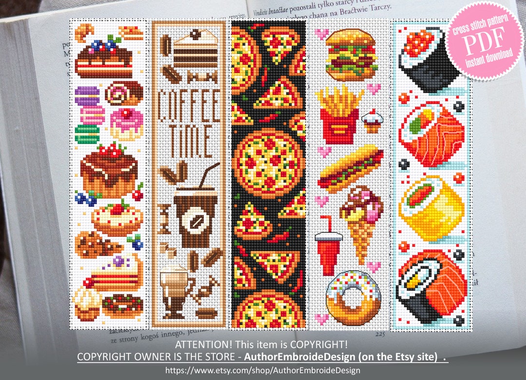 Food Bookmark Set Cross Stitch Pattern PDF Download Fast Food Cross ...