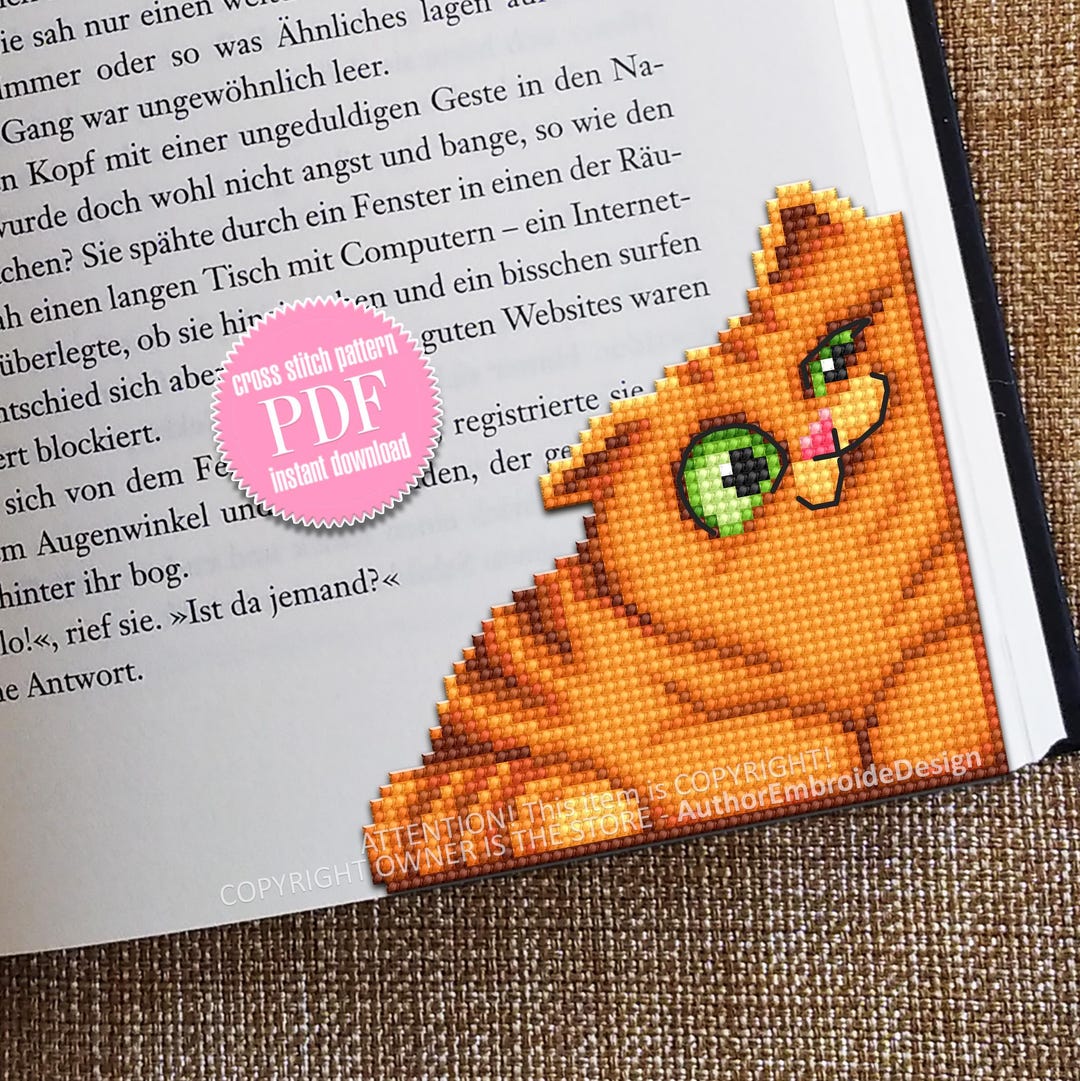 Orange Cat Corner Bookmark Cross Stitch Pattern PDF Download Cat Cross ...