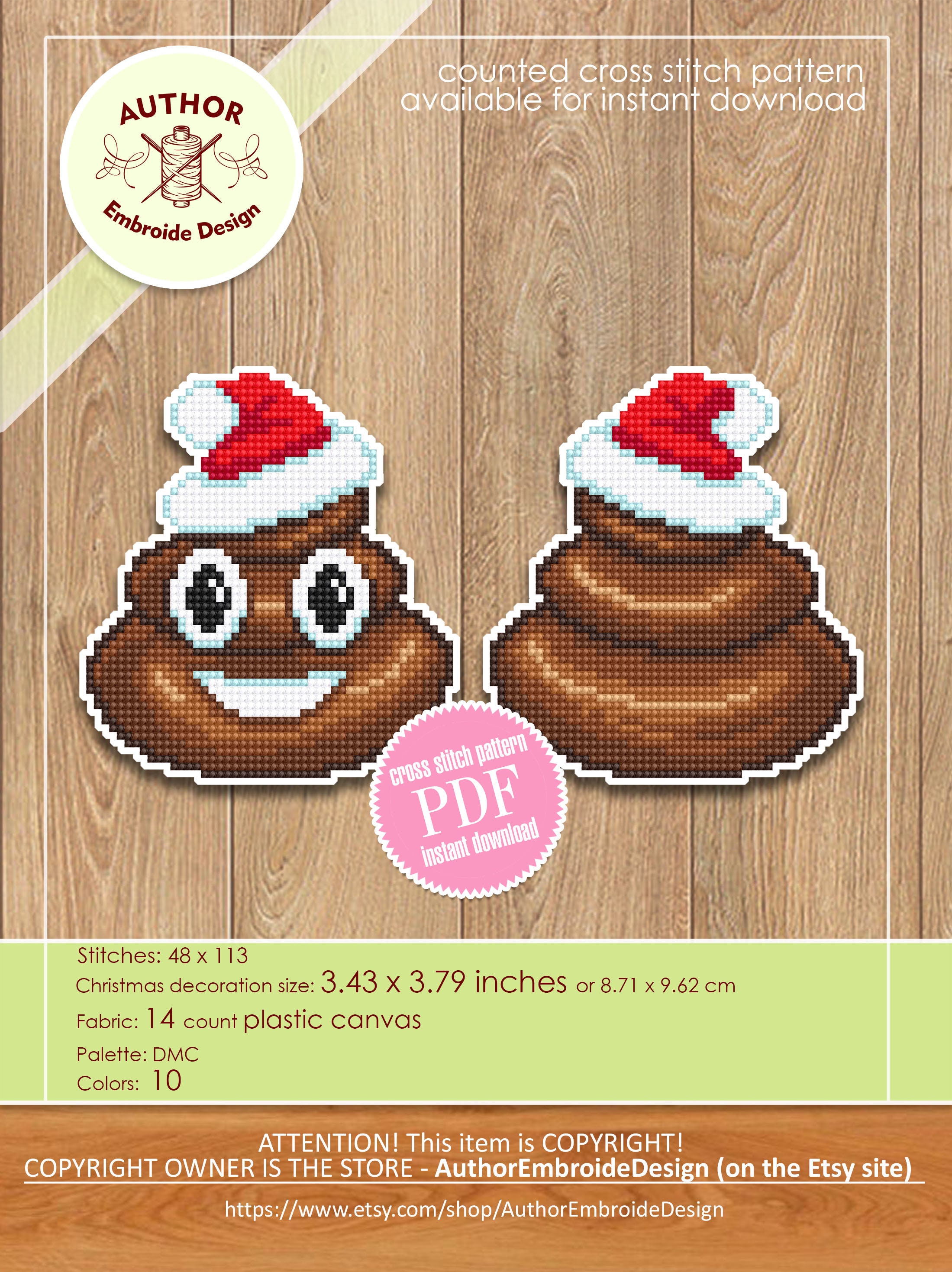 Christmas Poop Emoji Cross Stitch Pattern PDF Download Double-sided ...