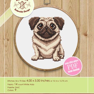 Pug Dog Cross Stitch Pattern PDF Download Small Pet Cross Stitch Chart ...