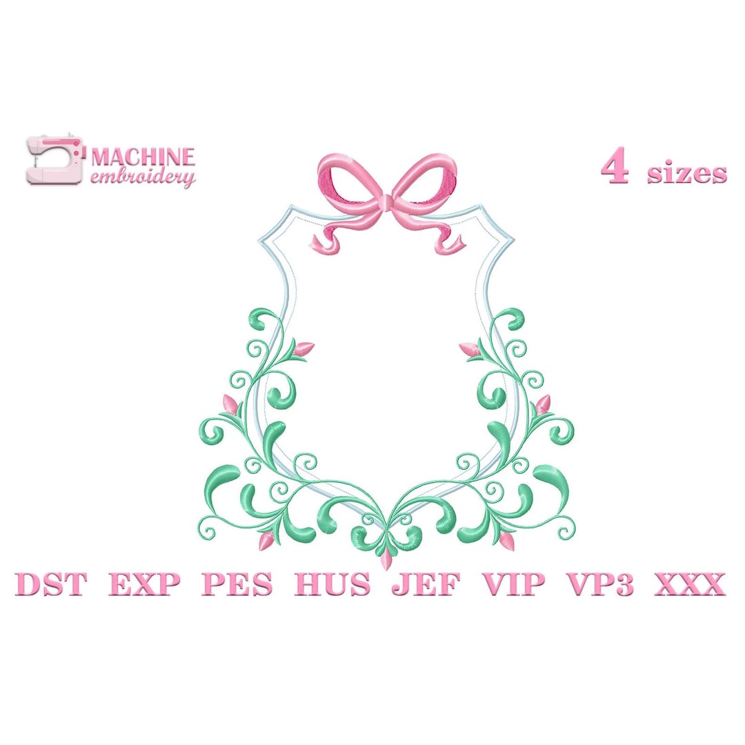 Frame Floral Crest Embroidery Design Machine Embroidery Pattern 4 Size ...