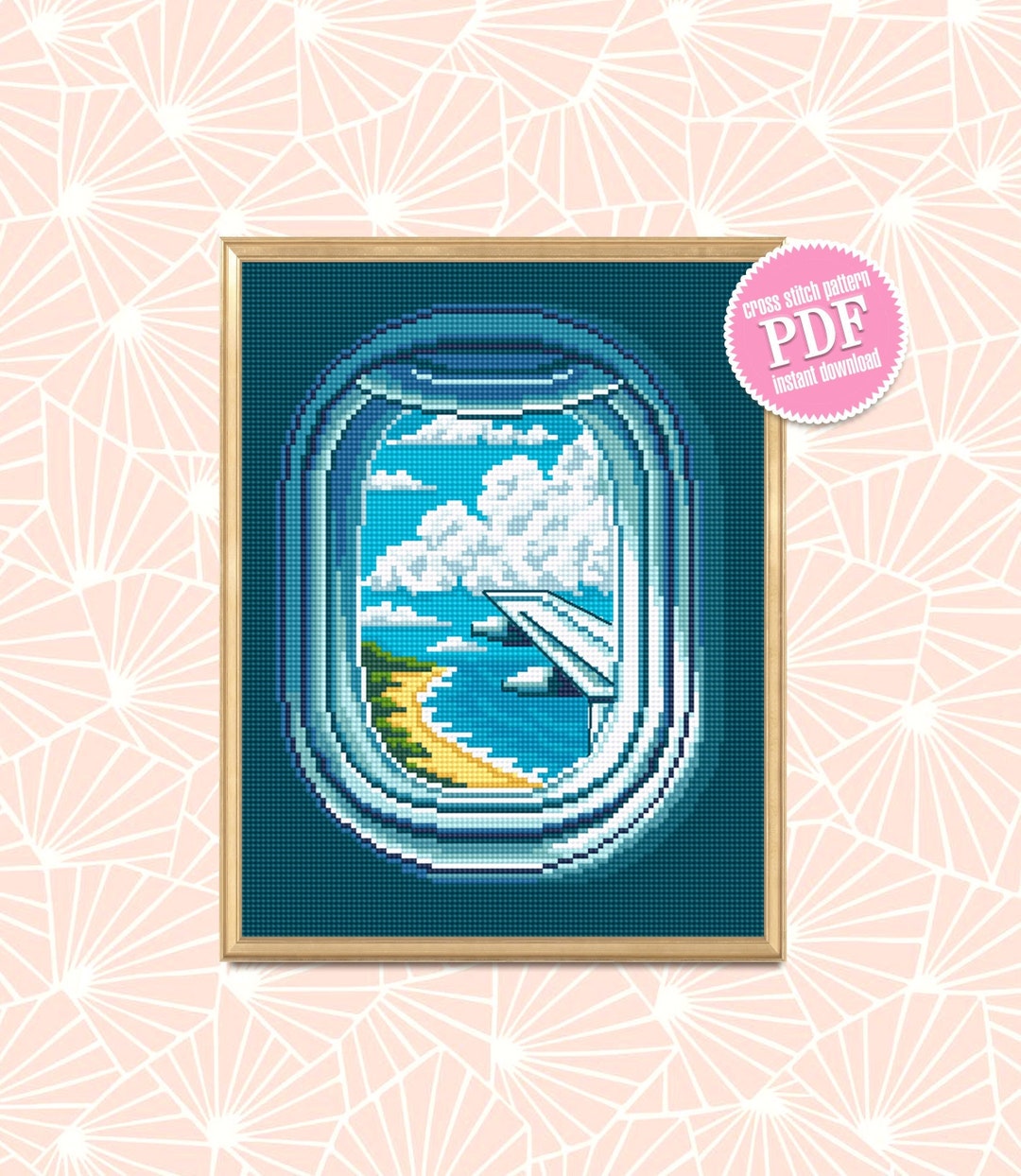 Airplane Window Cross Stitch Pattern Download PDF Summer Sea - Etsy