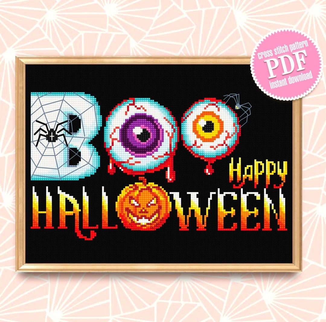 Happy Halloween Cross Stitch Pattern PDF Download Boo Cross Stitch ...