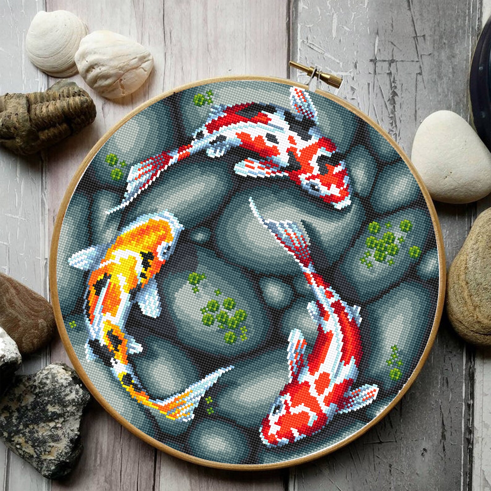 Koi Pond Cross Stitch Pattern Download PDF Koi Fish Cross - Etsy