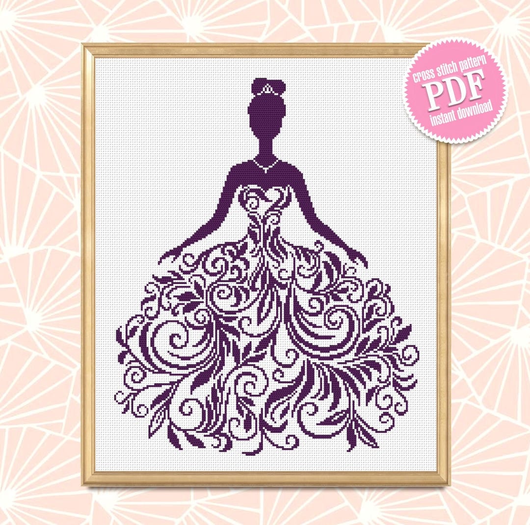 Wedding Dress Cross Stitch Pattern Download PDF Silhouette Bride Cross ...