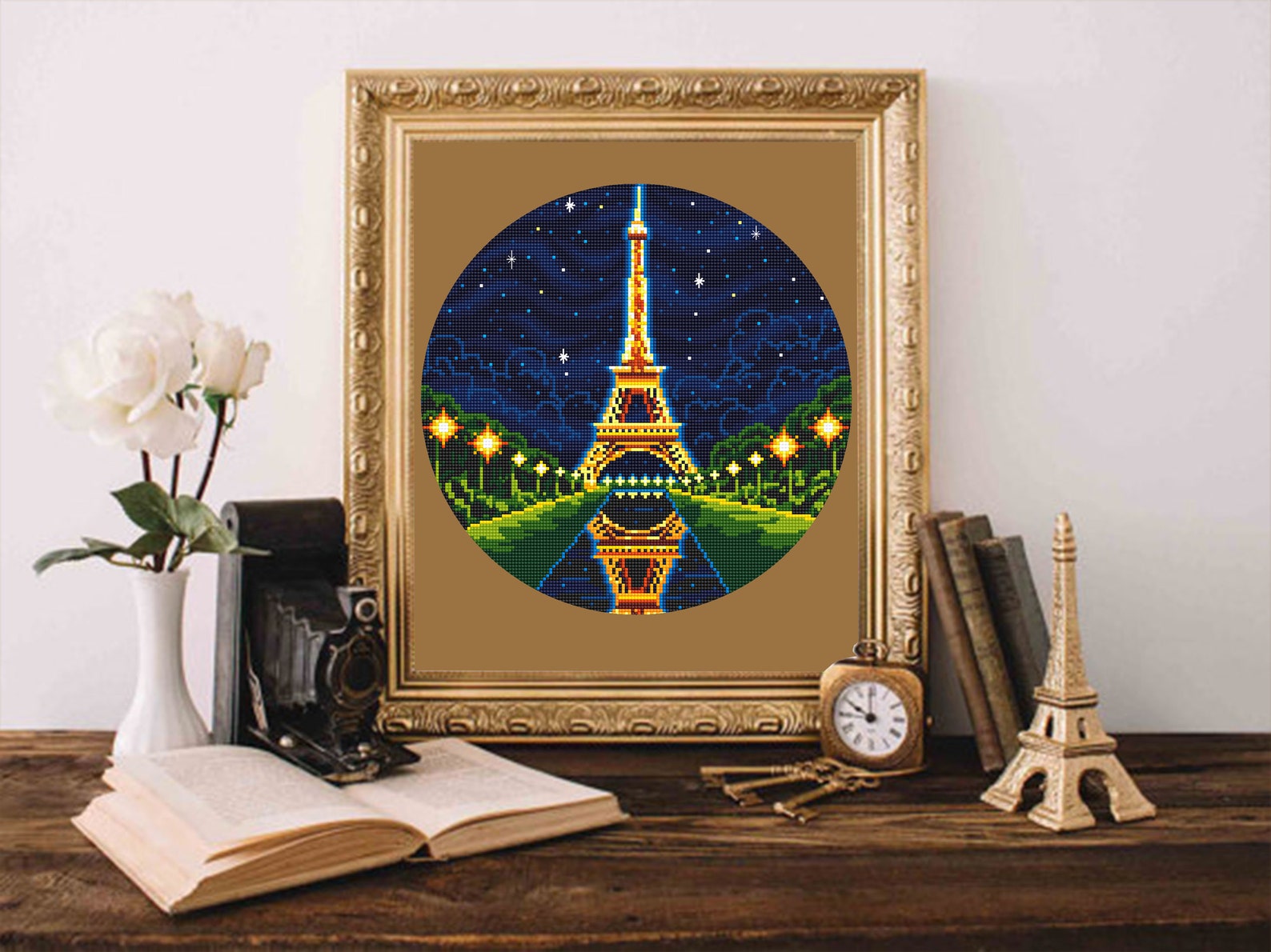 Eiffel Tower Cross Stitch Pattern PDF Download Night France - Etsy