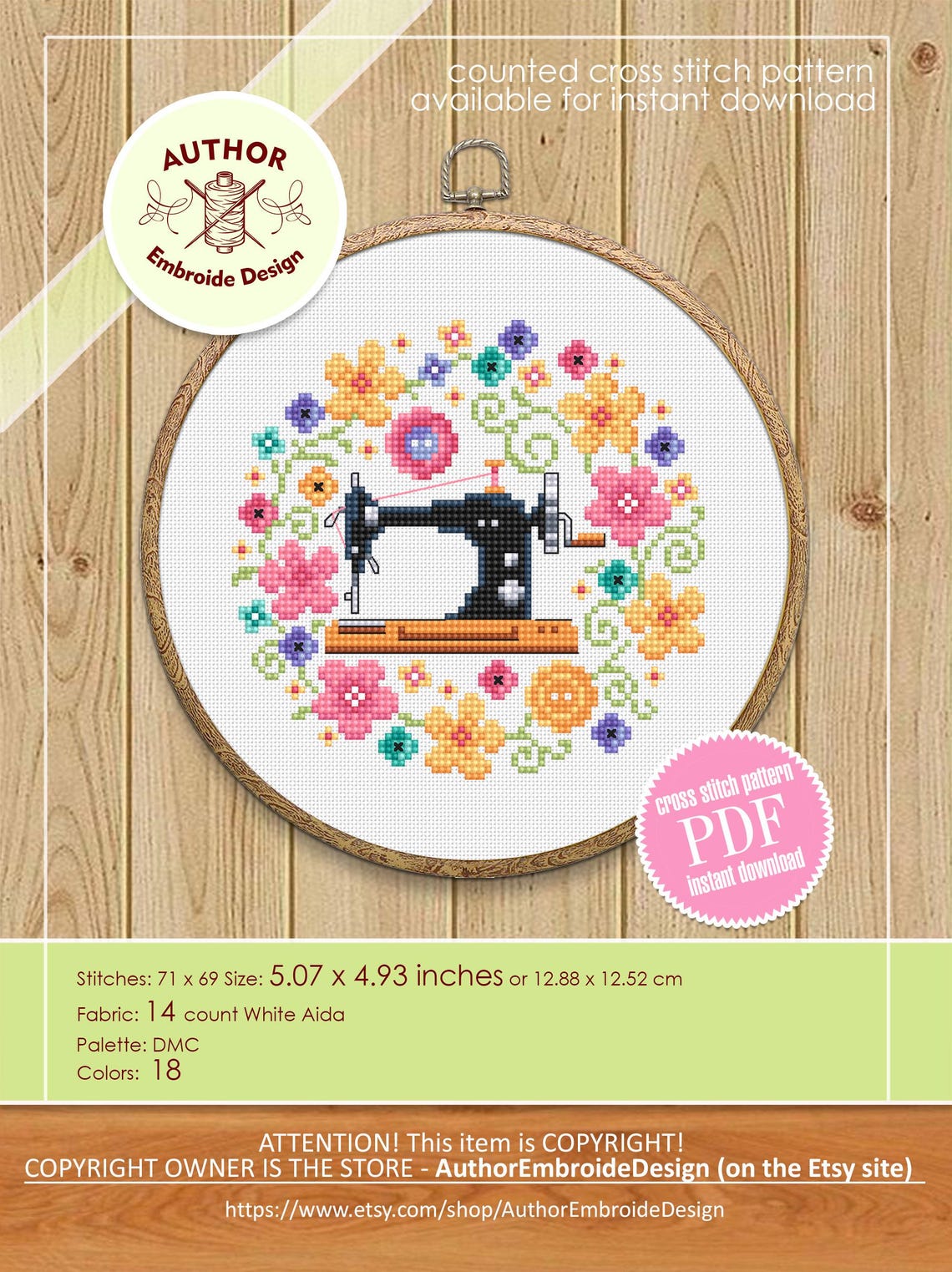 Floral Sewing Machine Cross Stitch Pattern PDF Instant Download Sewing ...