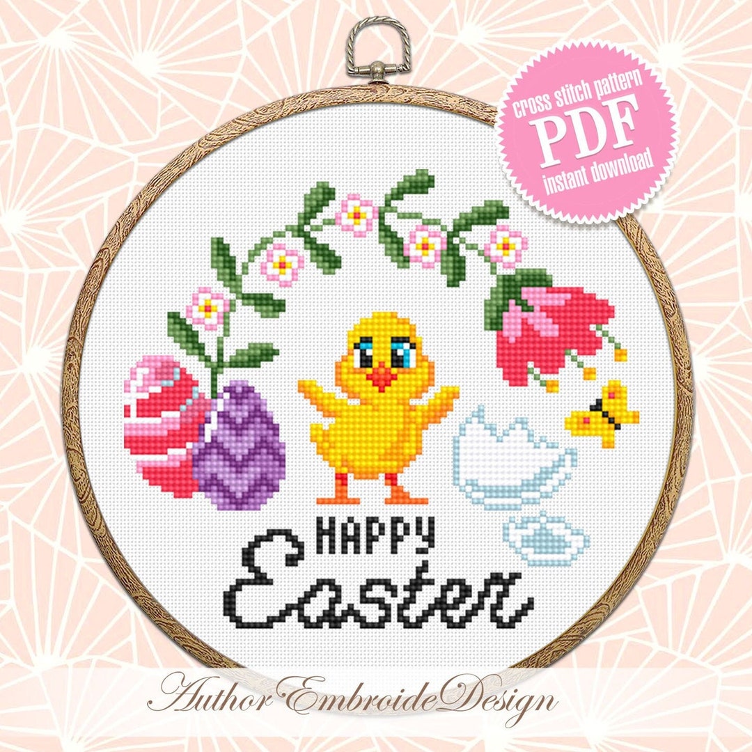 Happy Easter Cross Stitch Pattern PDF Small Easter Chick Cross Stitch Chart, Easter Pattern ...