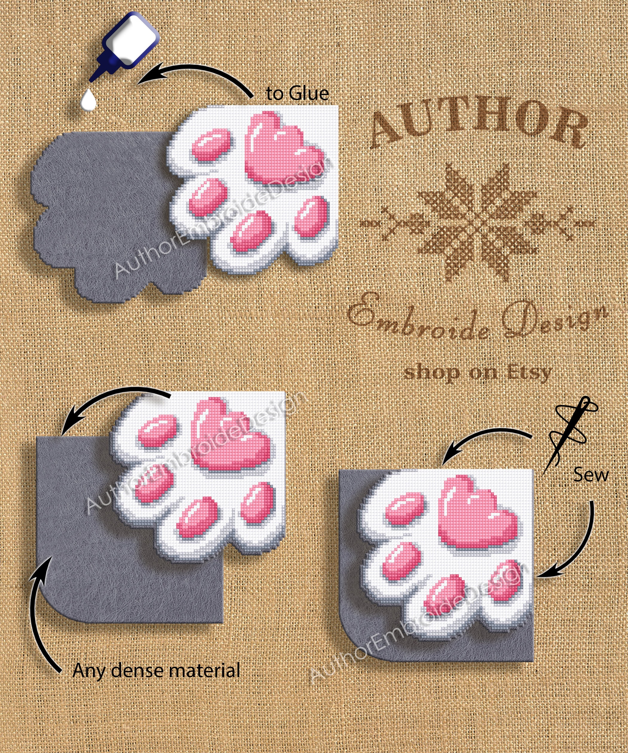 Cat Corner Bookmark Cross Stitch Pattern Download PDF Cute Cat Paw ...