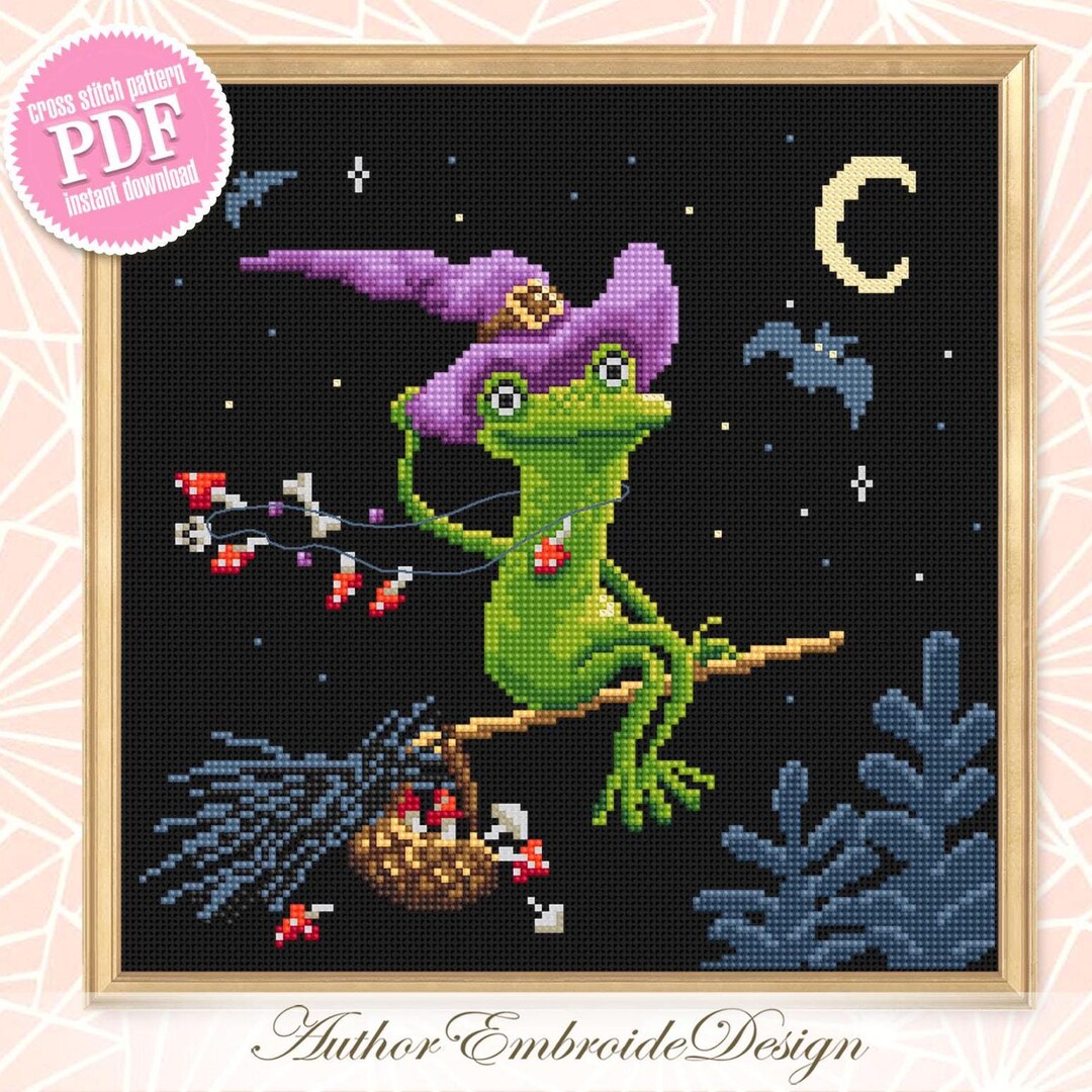 Halloween Witch Frog Cross Stitch Pattern PDF Download Halloween Cross ...