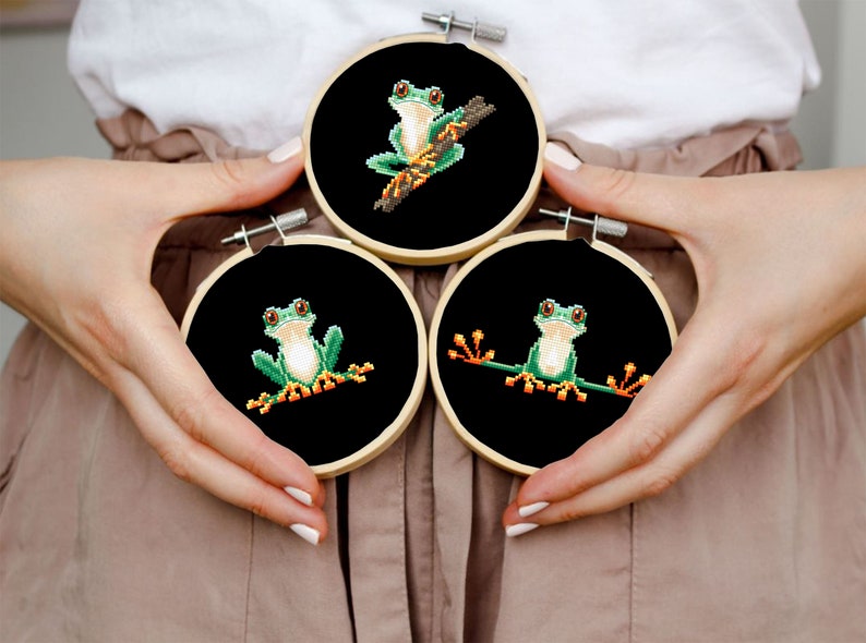 Small Tree Frog Cross Stitch Pattern PDF Set of 3 Frog Patterns Instant ...