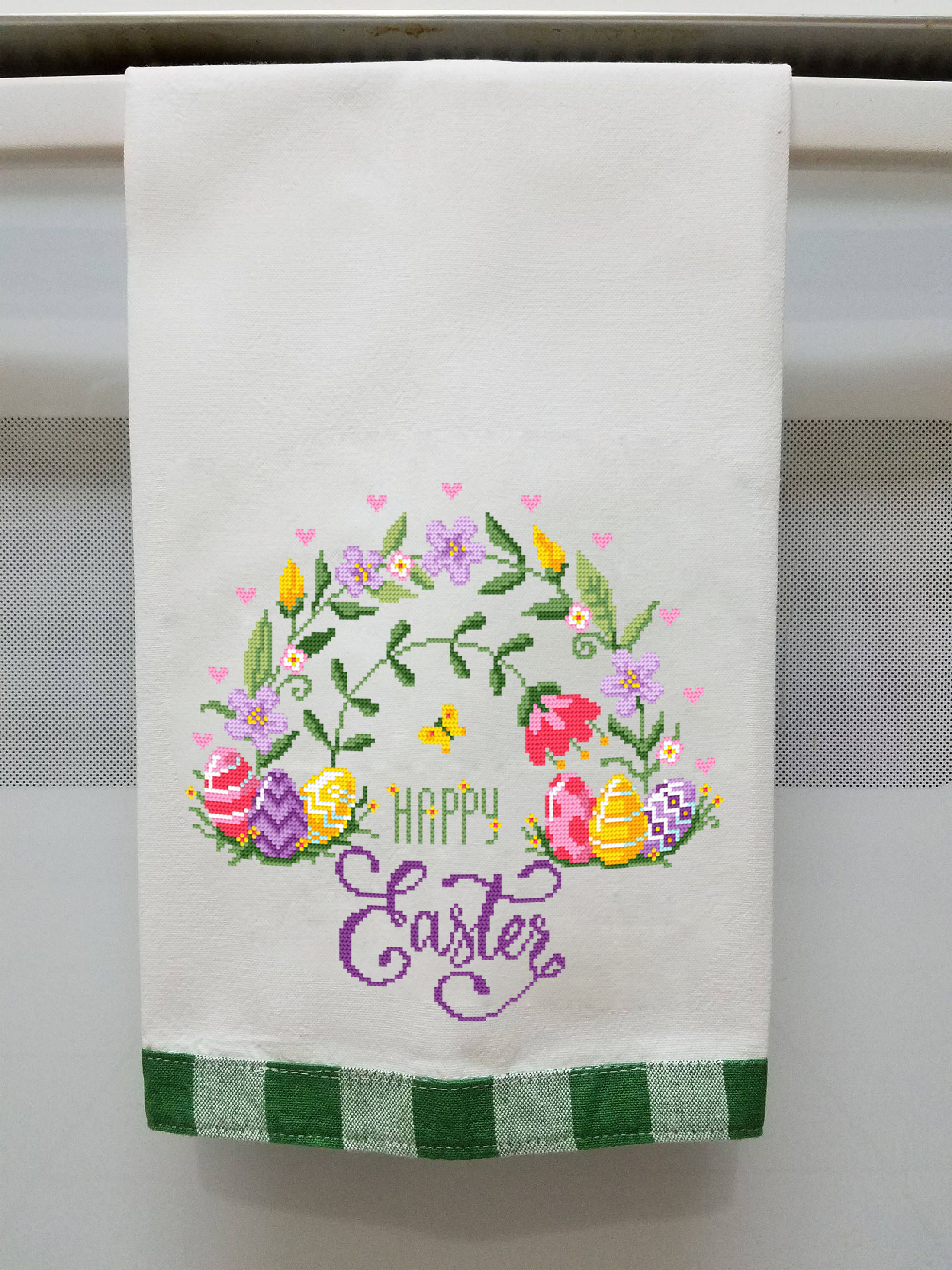 Happy Easter Cross Stitch Pattern PDF Floral Rainbow Cross - Etsy