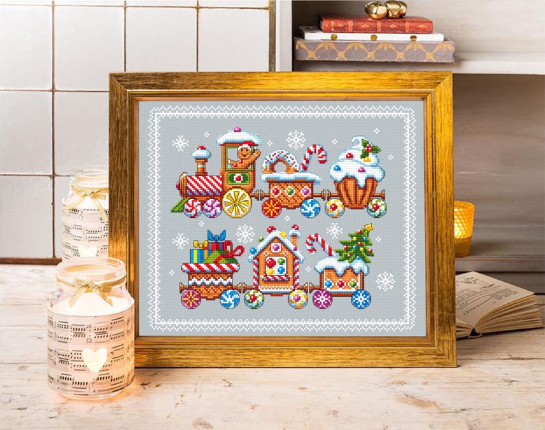Christmas Gingerbread Cross Stitch Pattern Download PDF Christmas Train ...