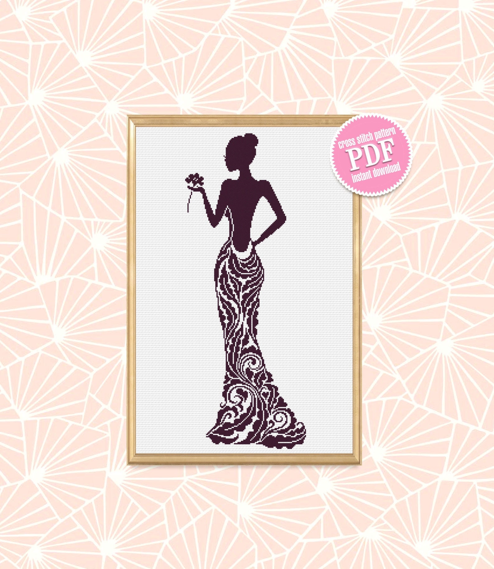 Elegant Dress Cross Stitch Pattern Download PDF Woman - Etsy