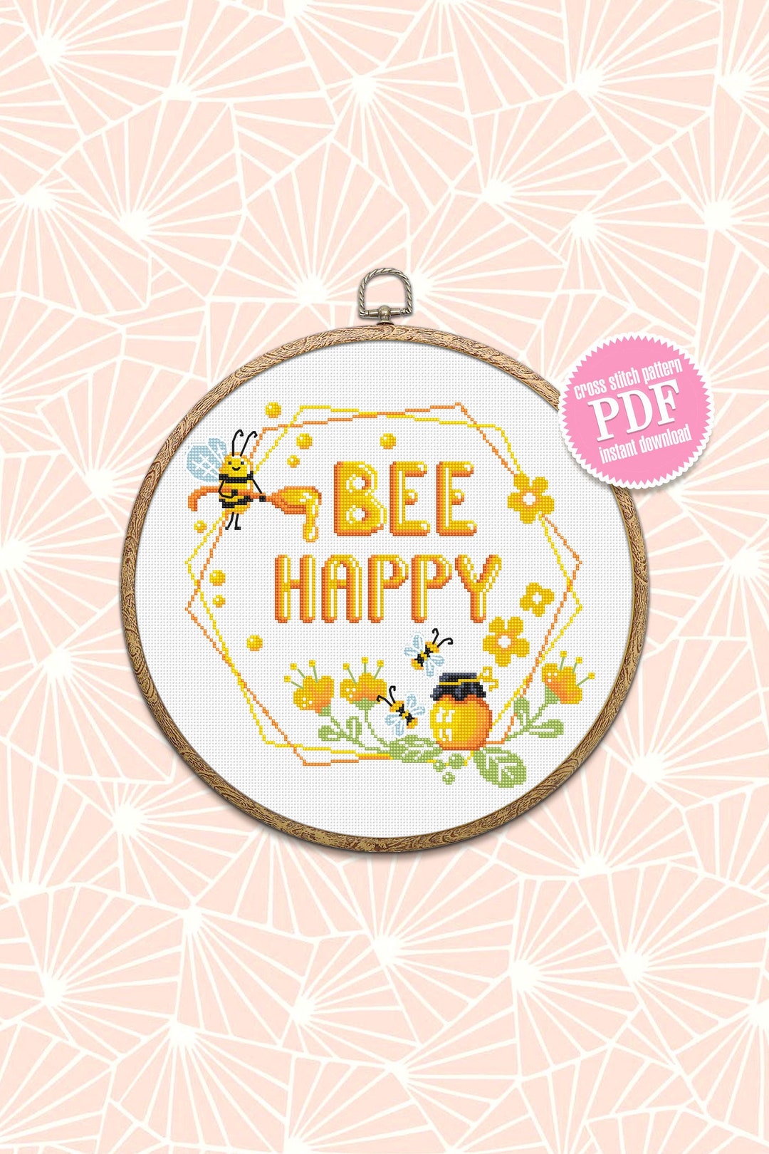 Honey Bee Cross Stitch Digital PDF Pattern Bee Happy Cross - Etsy