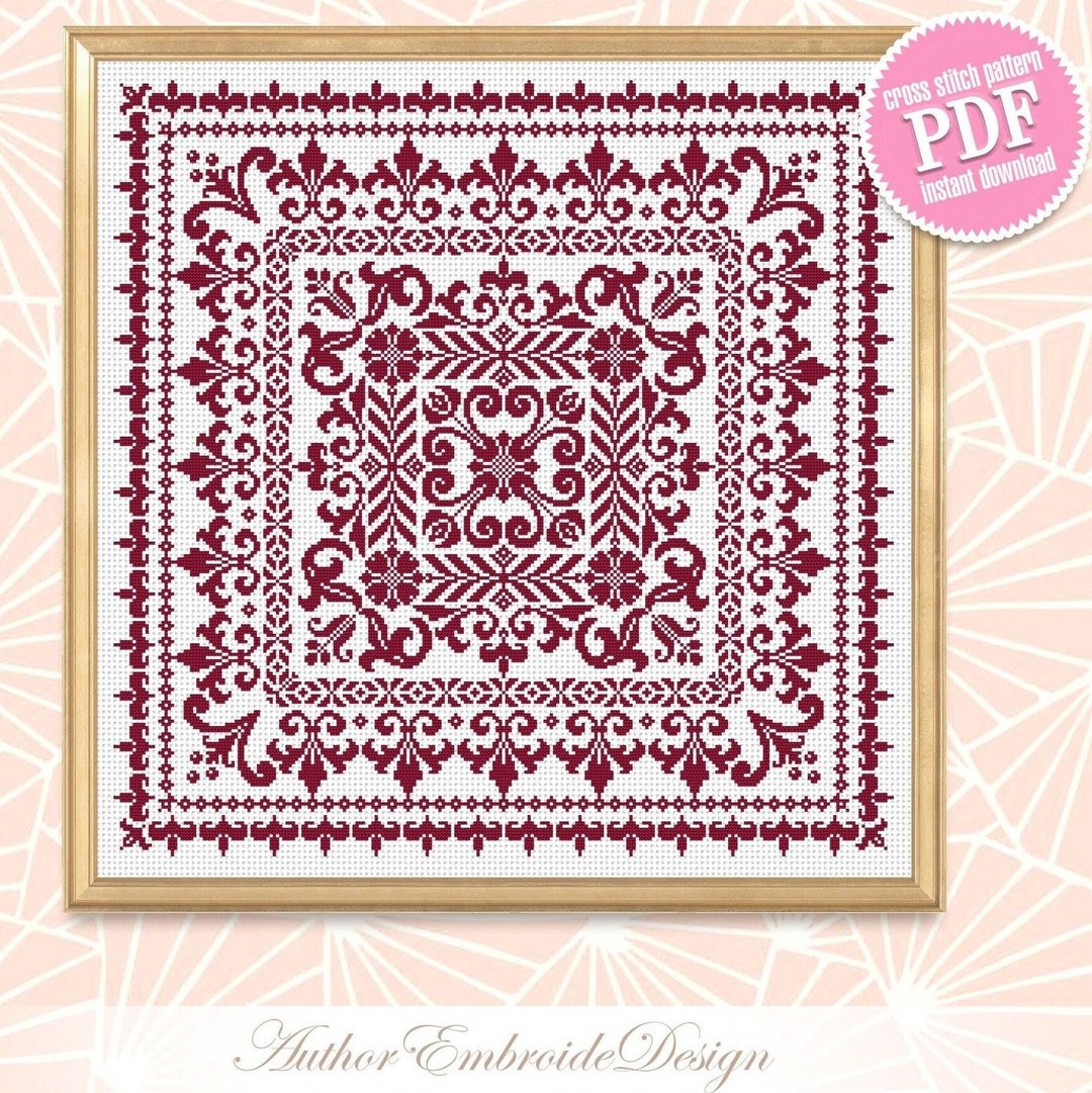 Square Mandala Cross Stitch Pattern PDF Download, Floral Ornament ...