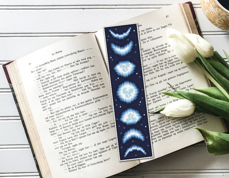 Moon Bookmark Cross Stitch Pattern Download PDF, Handmade Bookmark ...