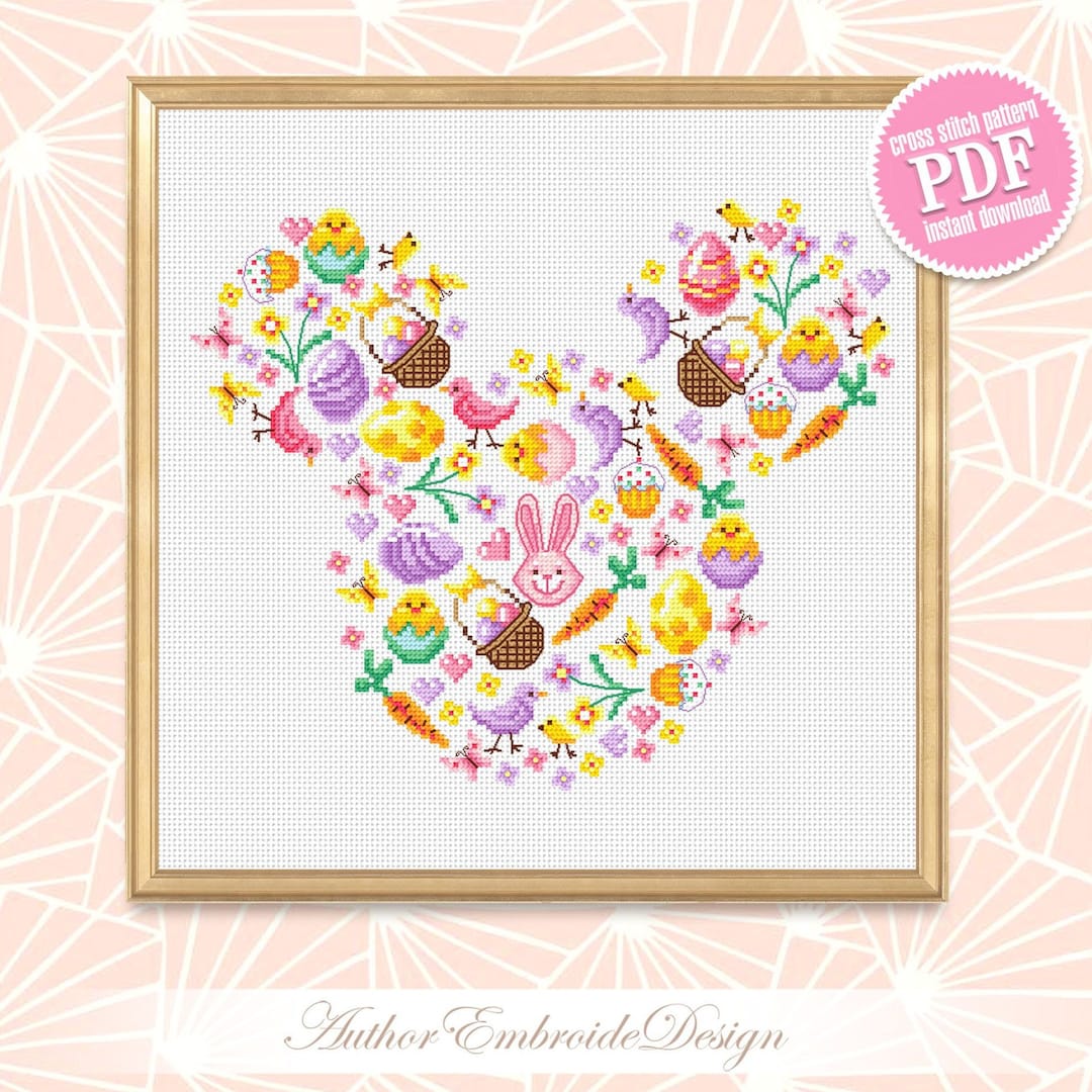 Easter Sampler in Mouse Silhouette Cross Stitch Pattern PDF Download Happy Easter Cross Stitch ...