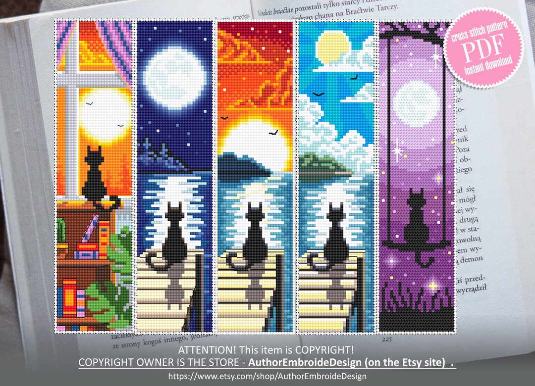 Cat Bookmark Set Cross Stitch Pattern Download PDF Handmade Bookmark ...