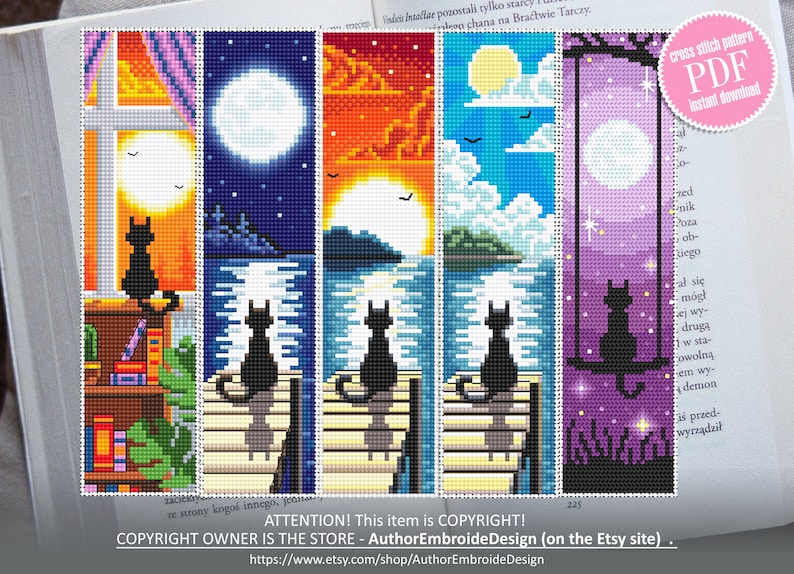 Cat Bookmark Set Cross Stitch Pattern Download PDF Handmade - Etsy