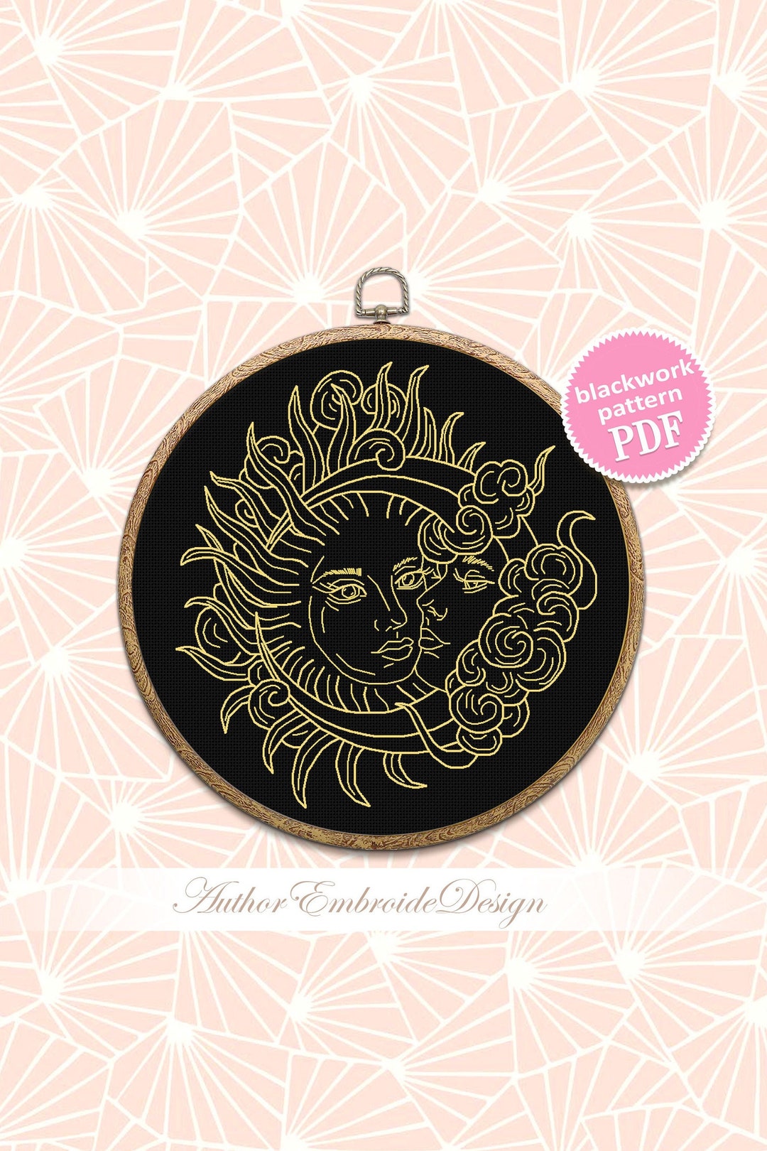 Sun and Moon Blackwork Pattern PDF Moon Magic Blackwork - Etsy