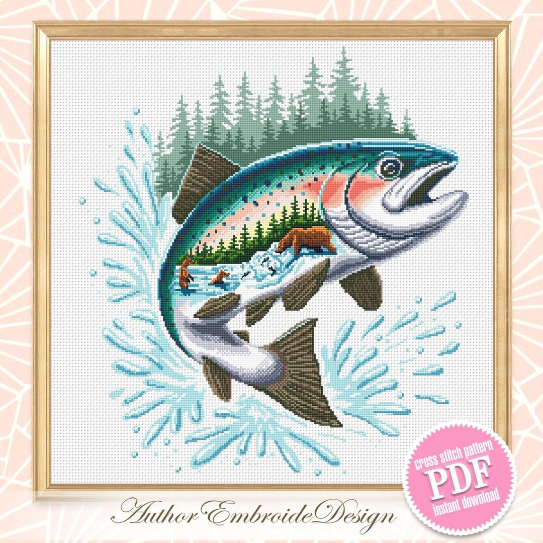 Salmon Fish Cross Stitch Pattern PDF Download Katmai National Park ...