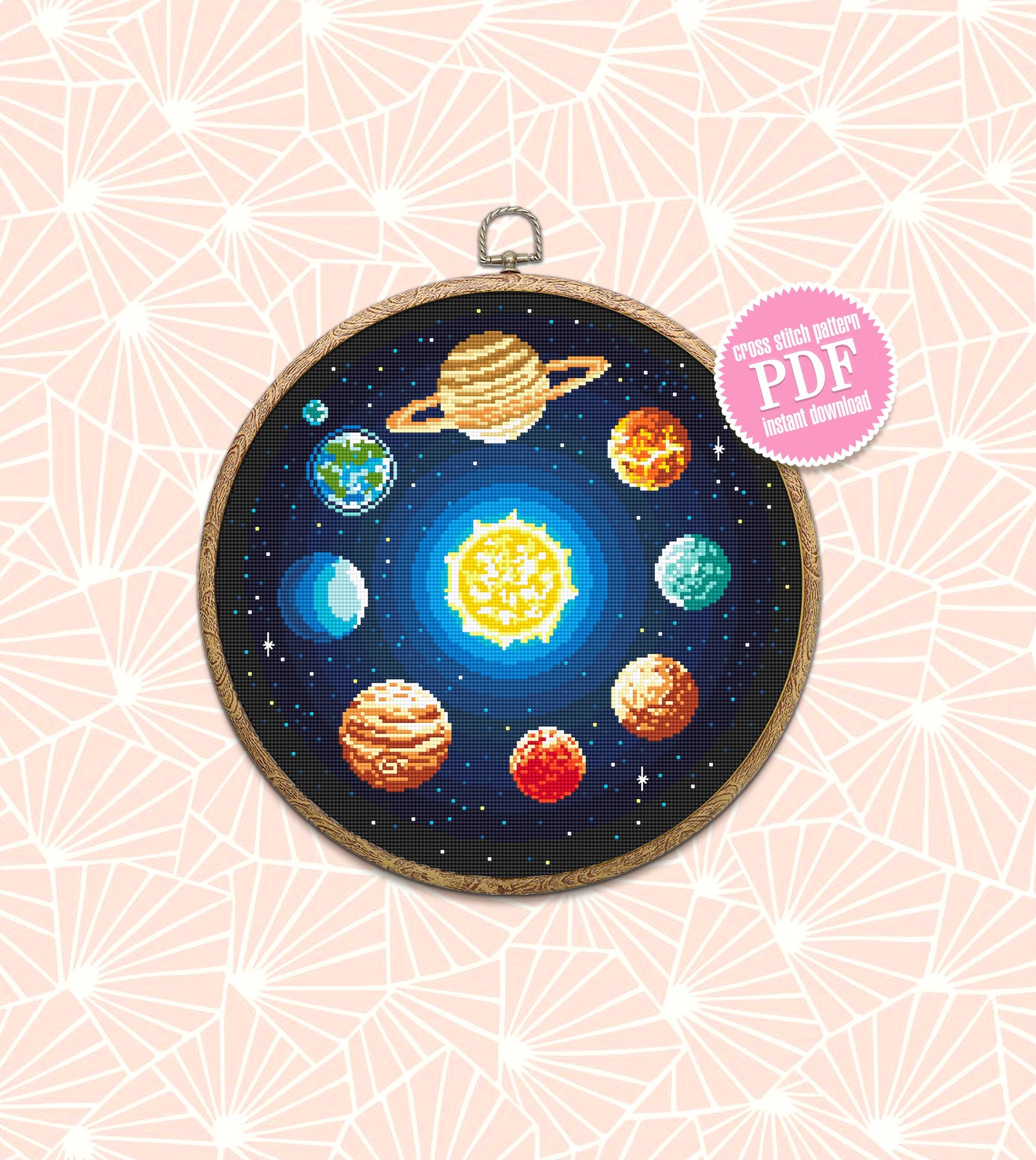 Solar System Cross Stitch Pattern Download PDF Planets Cross - Etsy