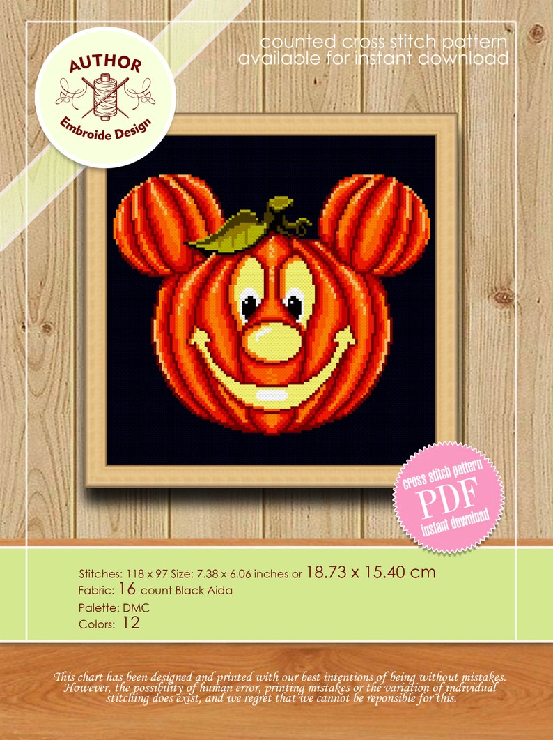 Halloween Pumpkin Cross Stitch Pattern Download PDF Cute Mouse - Etsy