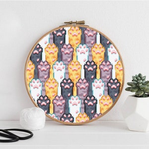 Funny Cat Paws Cross Stitch Pattern PDF Download Cute Cat Cross Stitch ...