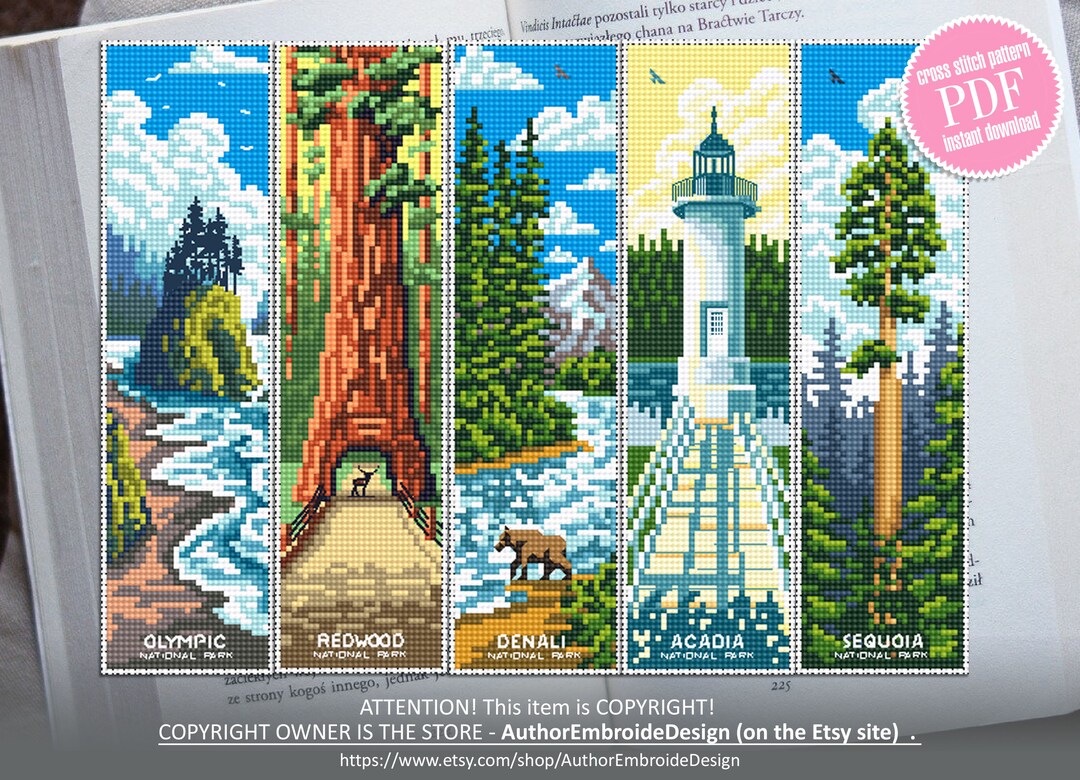 National Park Bookmark Set Cross Stitch Pattern PDF Download Nature ...