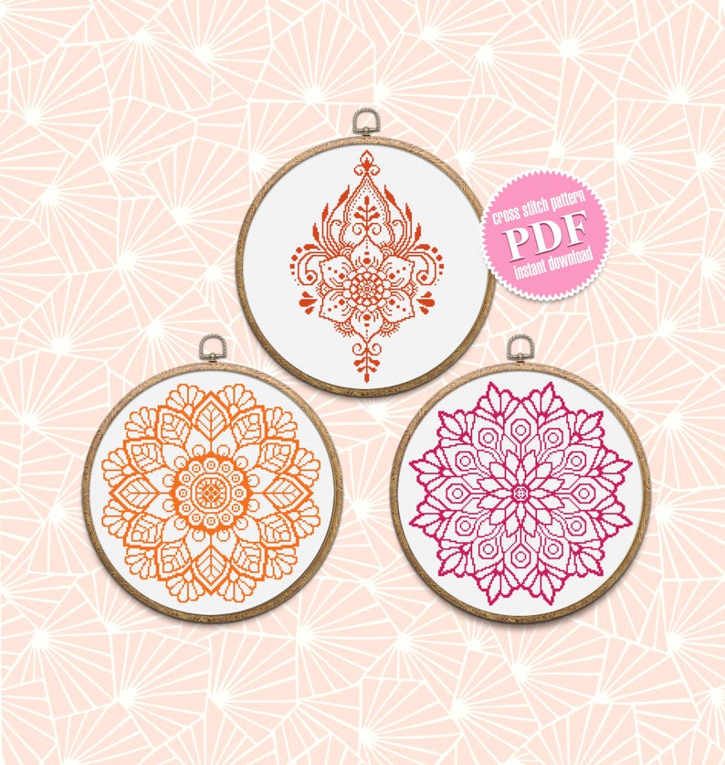 Mandala Set Cross Stitch Pattern Download PDF, Monochrome Mandala ...