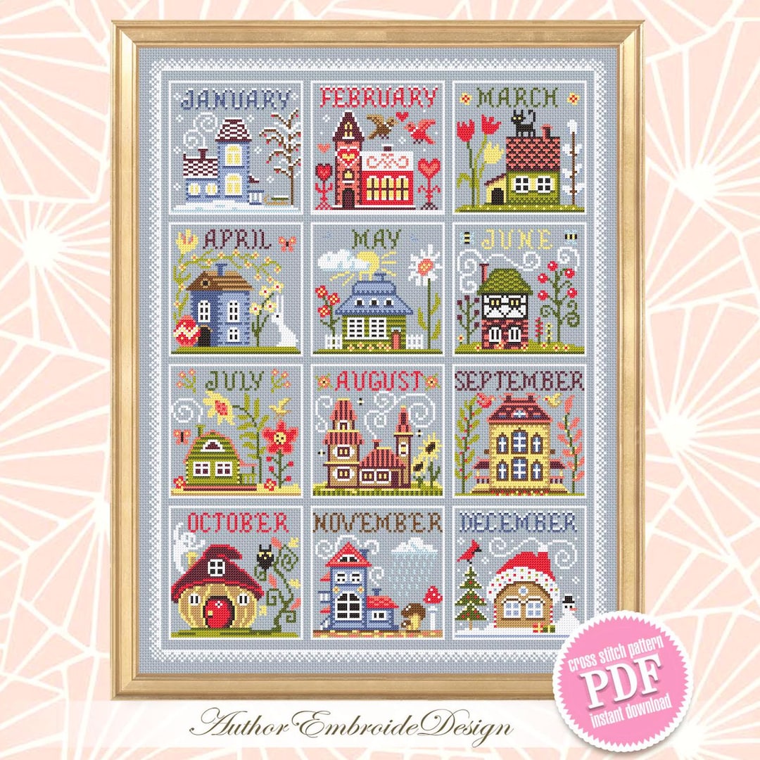 House Calendar Cross Stitch Pattern PDF Download House Seasons Cross ...