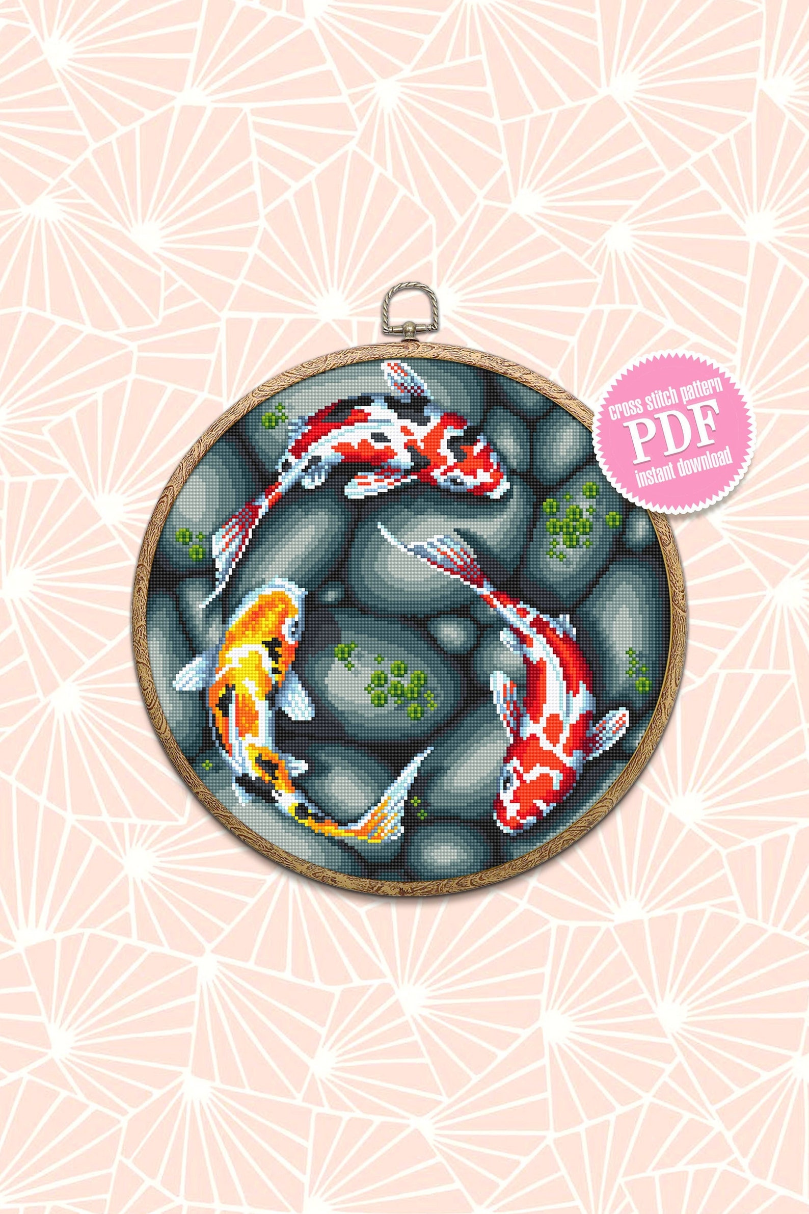 Koi Pond Cross Stitch Pattern Download PDF Koi Fish Cross - Etsy