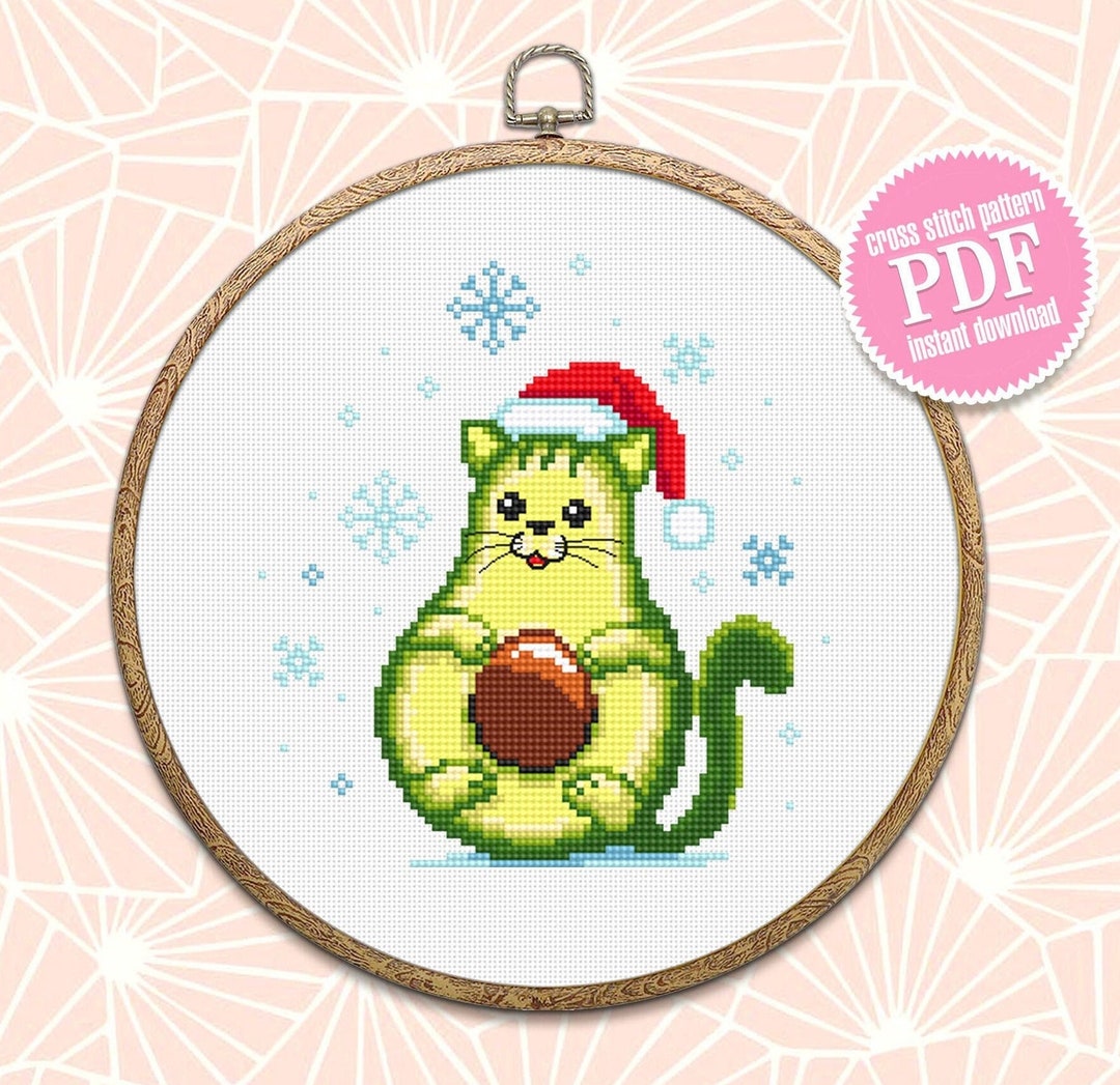 Kawaii Christmas Avocado Cross Stitch Pattern Download PDF, Funny ...
