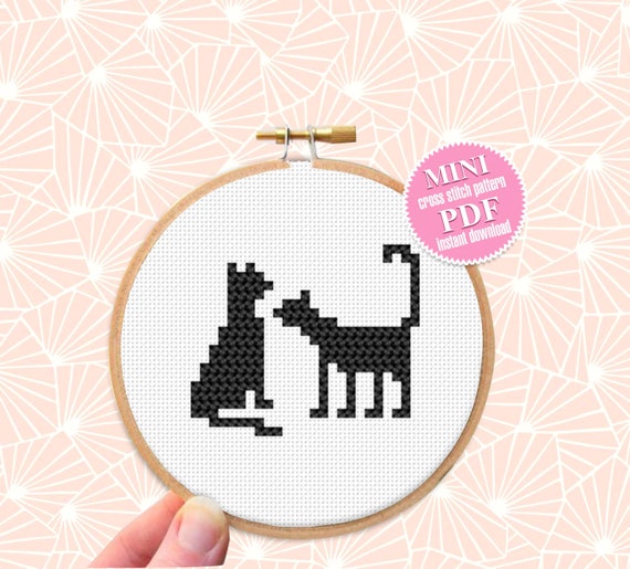 Small Cross Stitch Pattern Download PDF Mini Black Cat Cross - Etsy