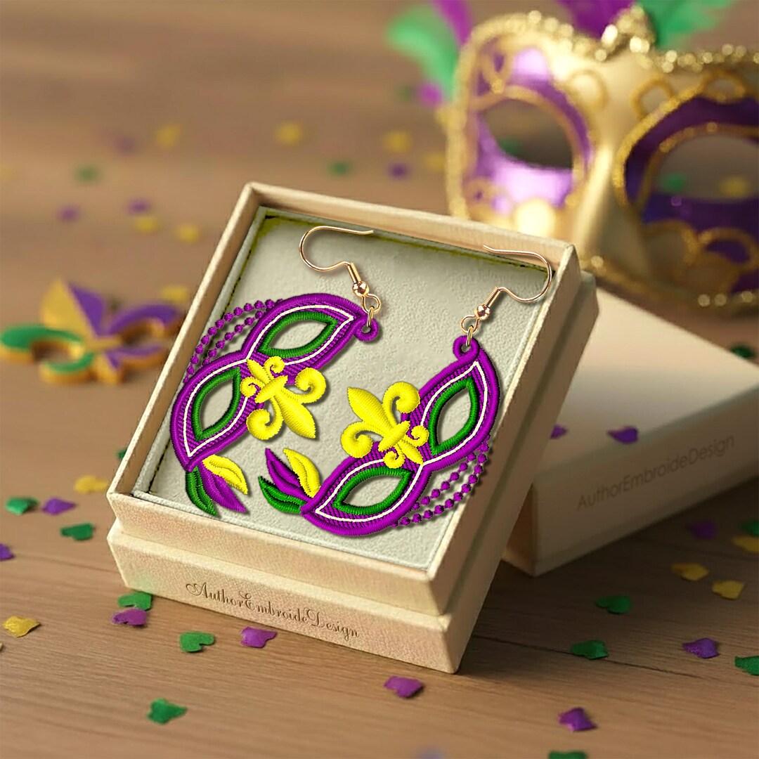 FSL Mardi Gras Mask Earrings Machine Embroidery Design Download, Free ...