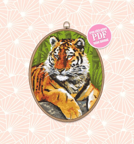 Tiger Cross Stitch Pattern Download PDF Wild Animal Cross - Etsy