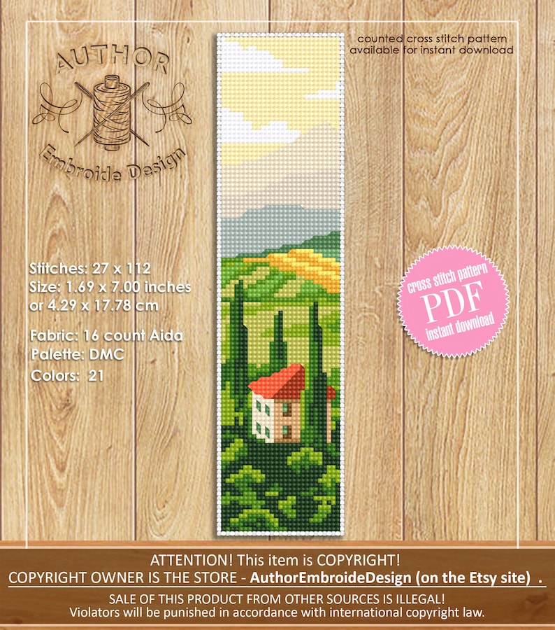 Bookmark Italy Cross Stitch Pattern Digital PDF Handmade - Etsy