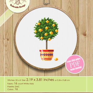 Lemon Tree Cross Stitch Pattern PDF Download Potted Plant Cross Stitch ...