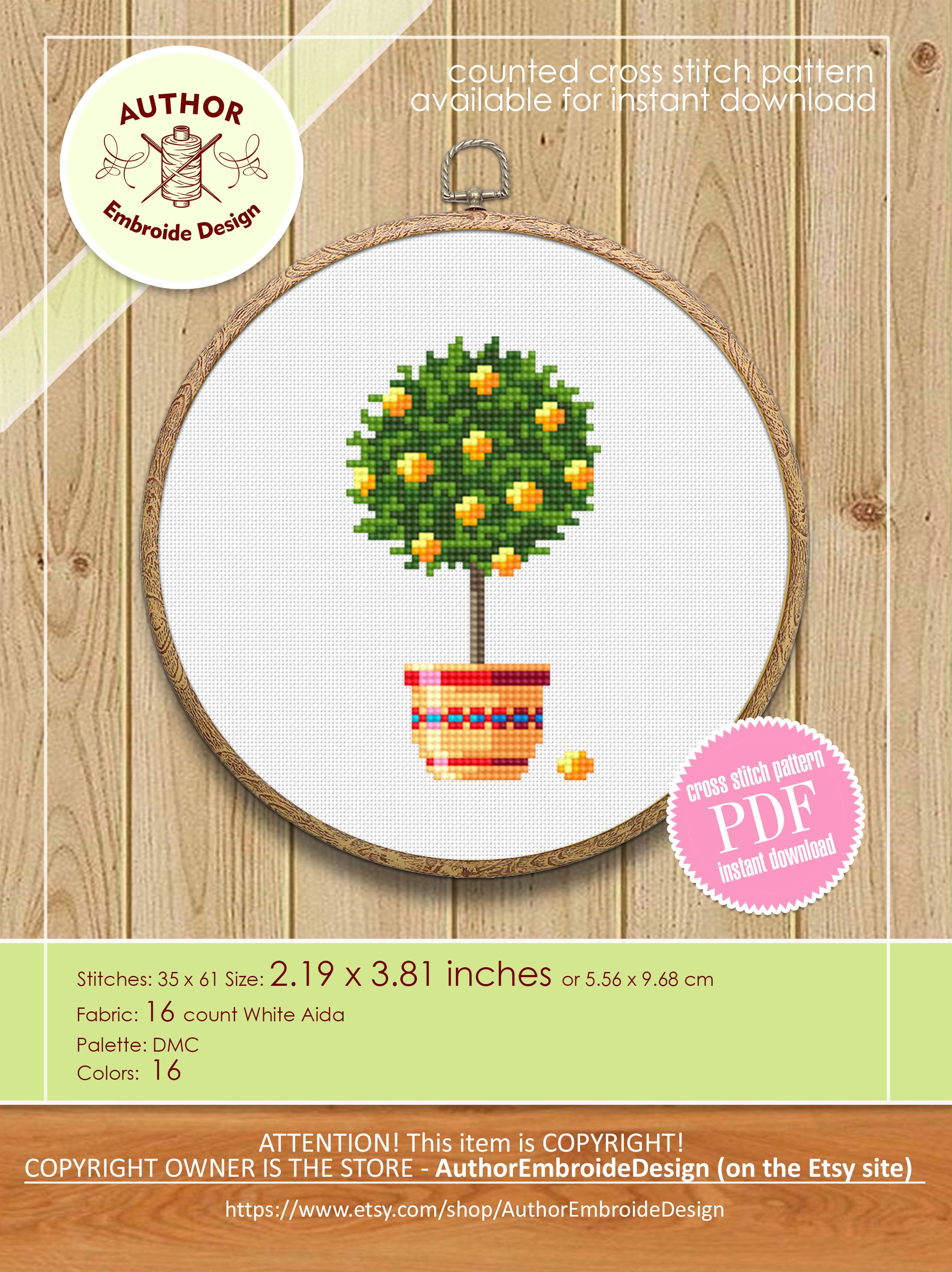 Lemon Tree Cross Stitch Pattern PDF Download Potted Plant - Etsy