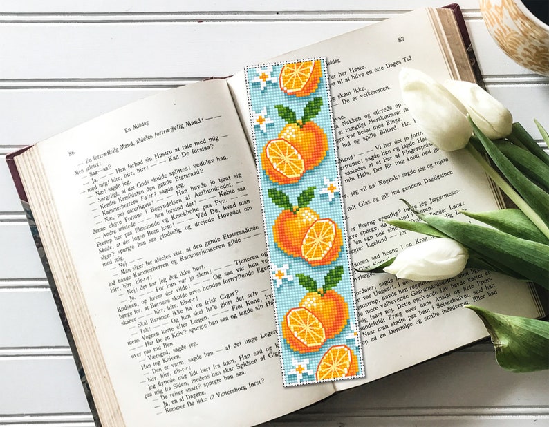 Orange Bookmark Cross Stitch Pattern Download PDF Modern Handmade ...