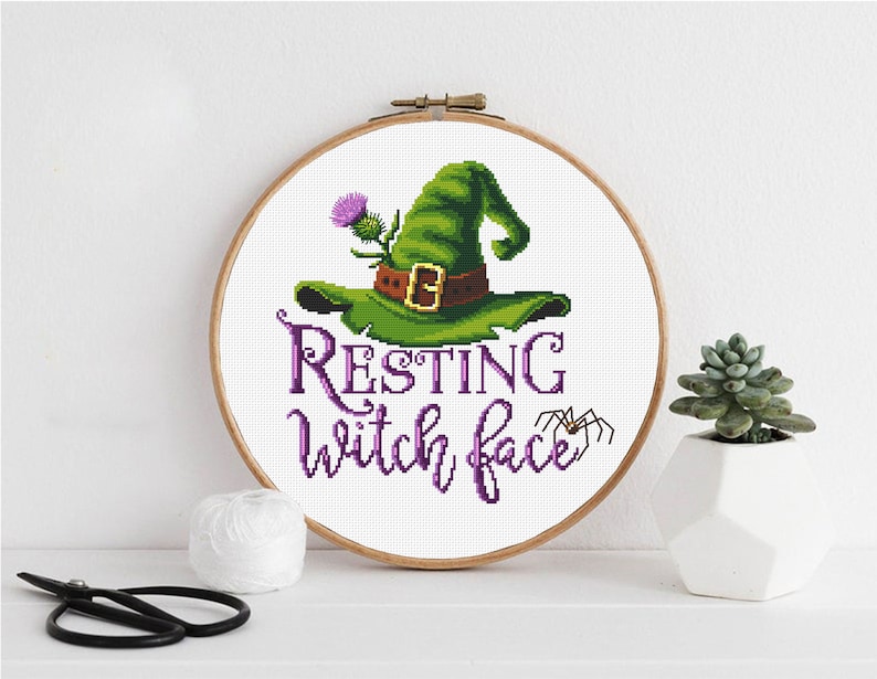 Resting Witch Face Cross Stitch Pattern Download PDF - Etsy