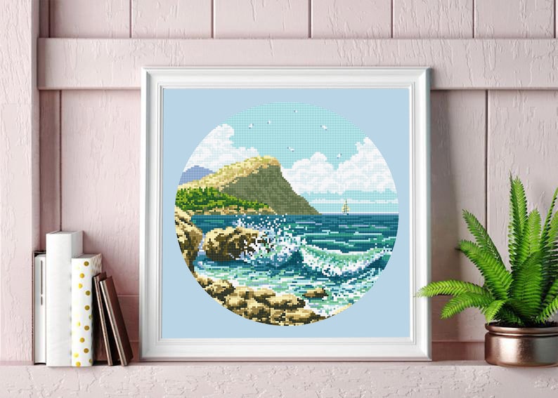 Sea Landscape Cross Stitch Pattern Download PDF Ocean Waves Cross ...