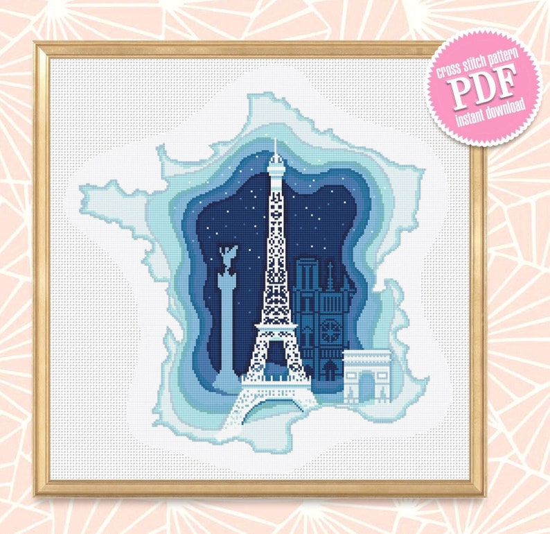 France Map Cross Stitch Pattern PDF Download Eiffel Tower Cross Stitch ...