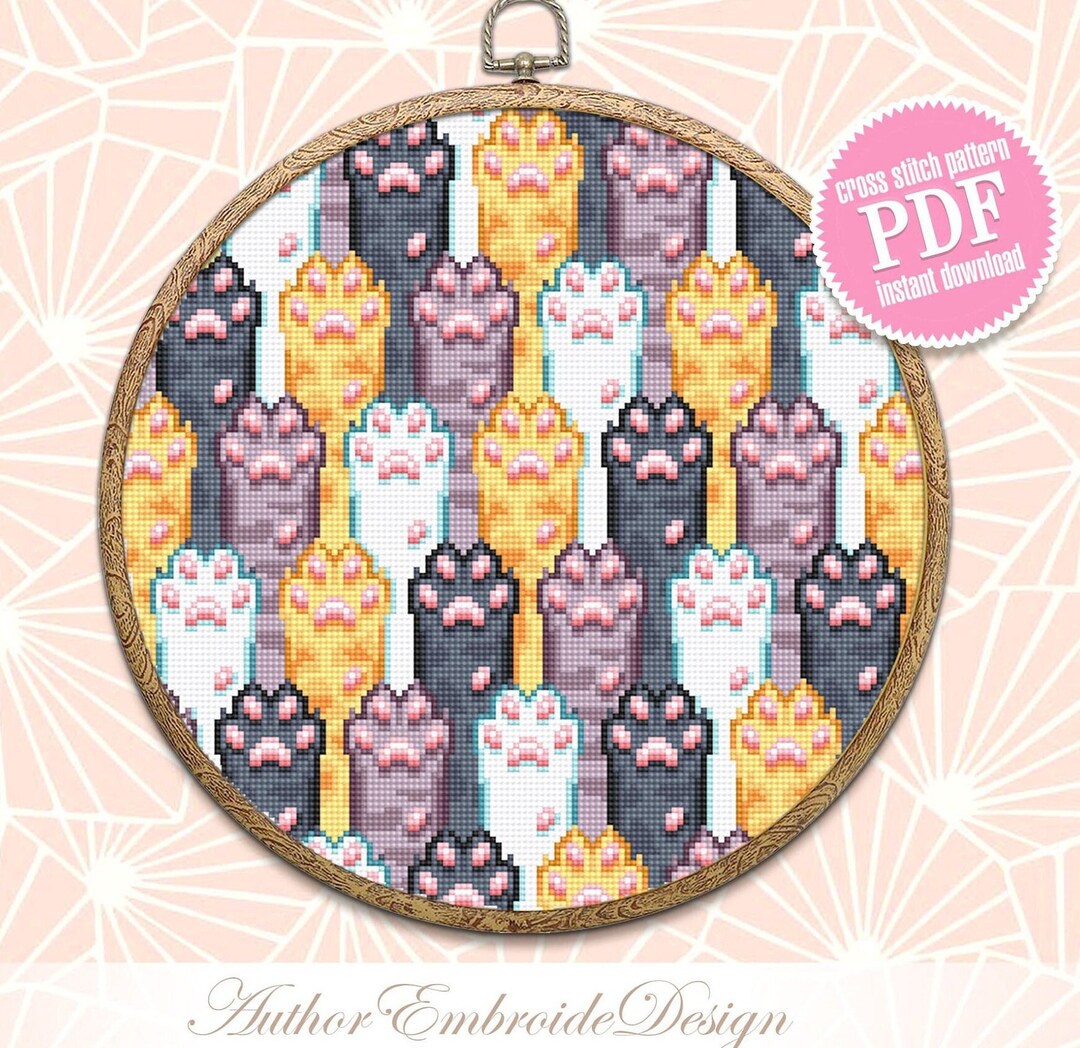 Funny Cat Paws Cross Stitch Pattern PDF Download Cute Cat Cross Stitch ...
