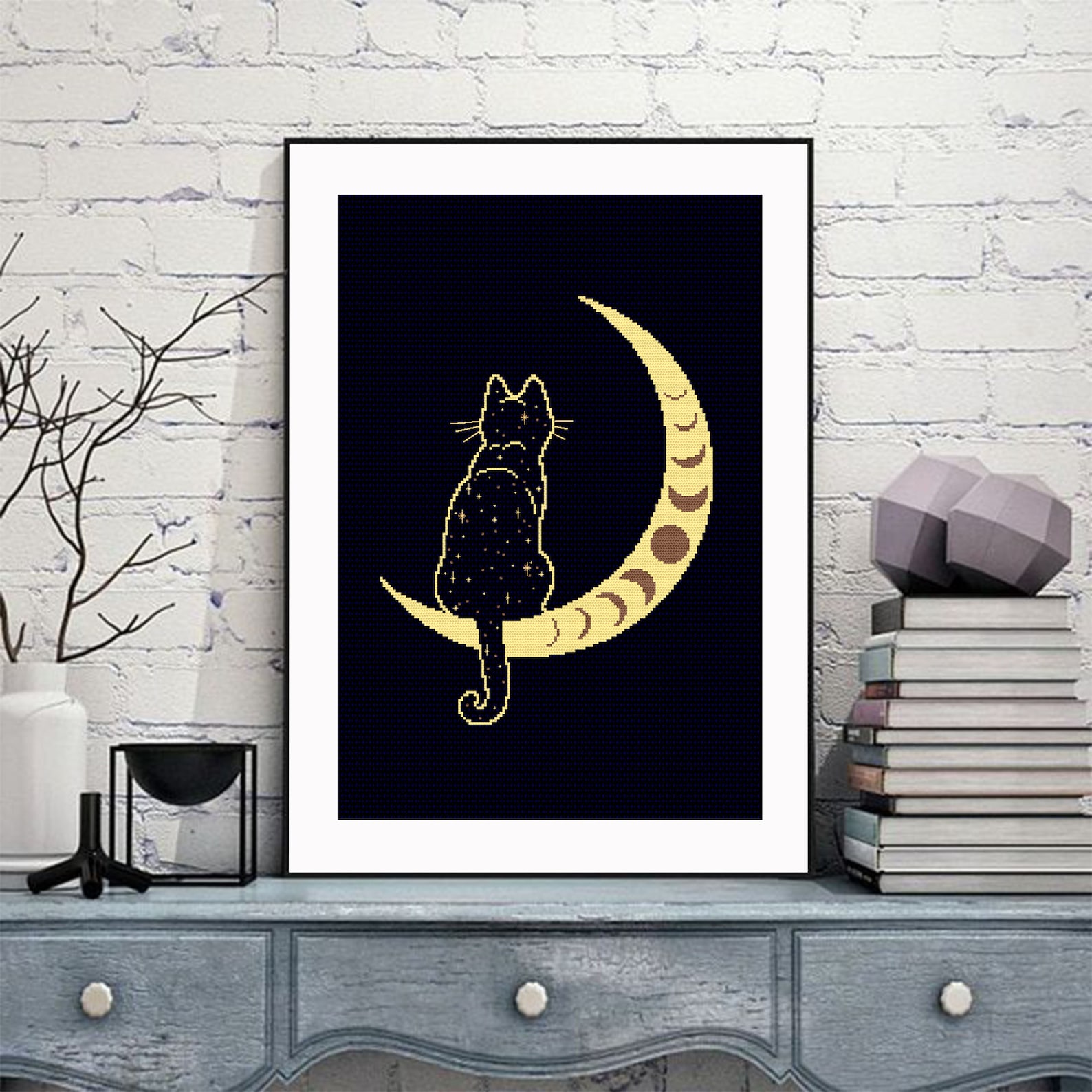 Mystical Moon Phase and Cat Cross Stitch Pattern Download PDF Magic ...