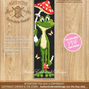 Frog Bookmark Cross Stitch Pattern PDF Download Mushroom Frog Cross ...