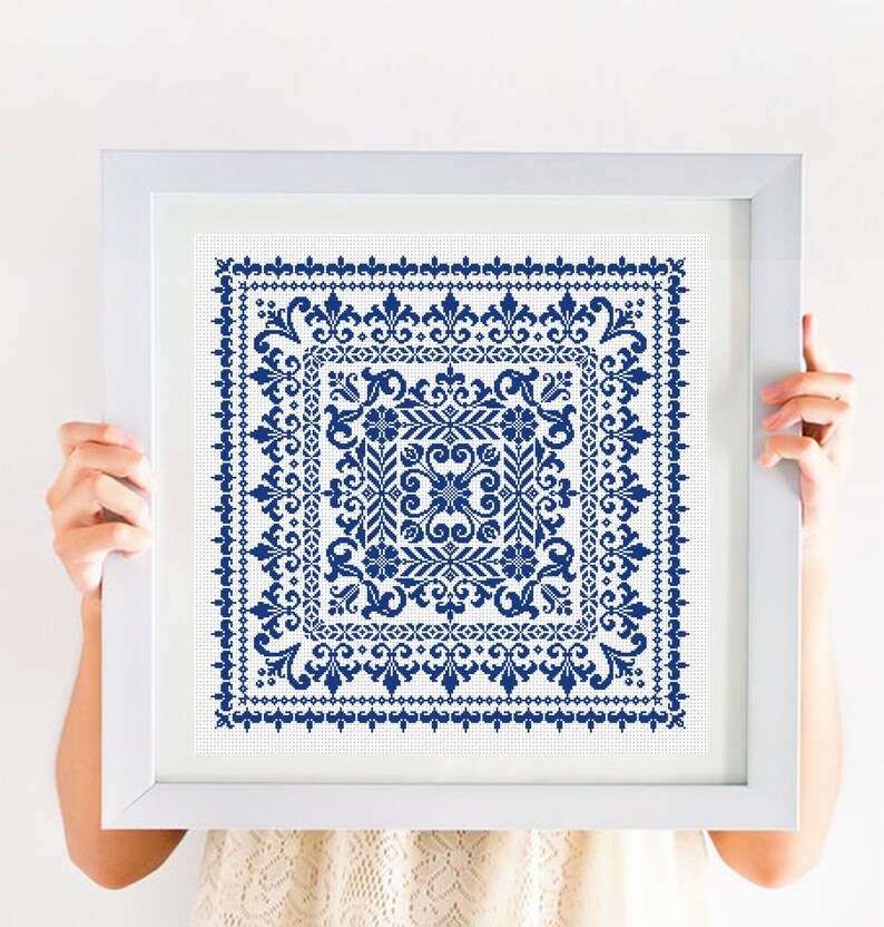 Square Mandala Cross Stitch Pattern PDF Download, Floral Ornament ...
